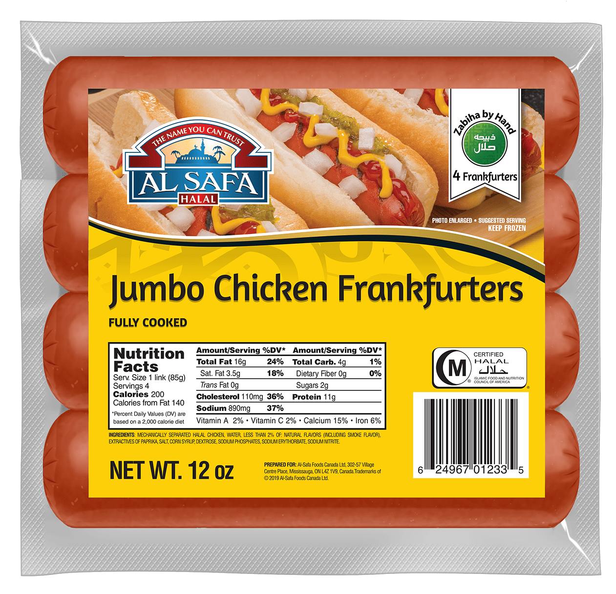 AL SAFA Jumbo Chicken Franks (Cooked) 12 oz • Halal Meat & Grocery By ...